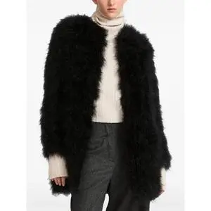 YVES SALOMON Turkey Feather Open Front Coat - Black