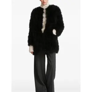 YVES SALOMON Turkey Feather Open Front Coat - Black