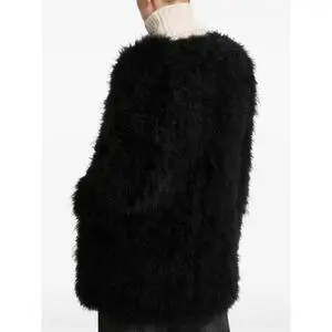YVES SALOMON Turkey Feather Open Front Coat - Black
