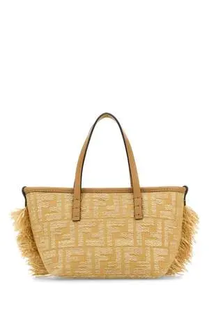 Fendi Embroidered Raffia Mini Roll Handbag
