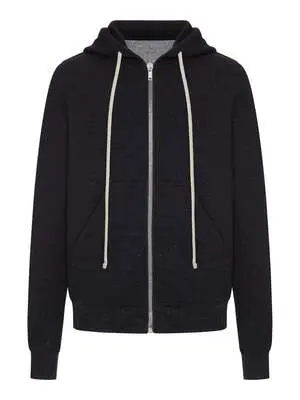 Rick Owens Zip-up Cotton Sweatshirt With Melange Hoodie - Black