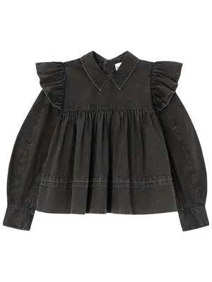 GANNI Blouse With Collar - Black