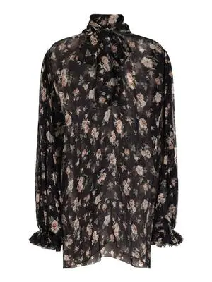 Dolce & Gabbana Vintage Rose Print Silk Blouse - Multicolor