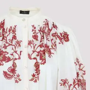 Etro Cotton Pleated Floral Print Shirt - White