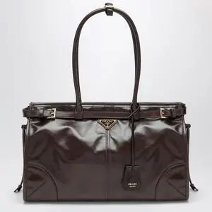 Prada Bonnie Large Leather Handbag In Dark - Brown