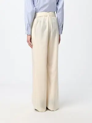 Max Mara Wide Leg Virgin Wool Trousers With Tie Belt At The Waist - White