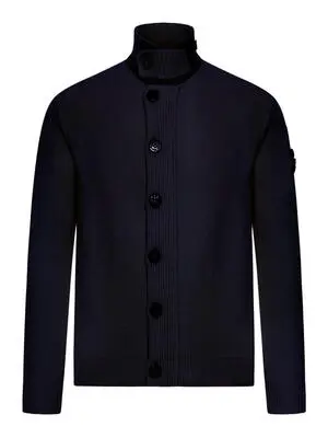 Stone Island Regular Fit Sweater With Zip And Button Fastening - Blue