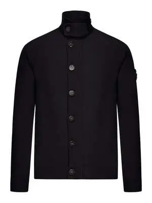 Stone Island Regular Fit Sweater With Zip And Button Fastening - Black