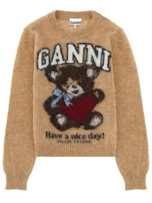 GANNI Shirt With Print - Cream