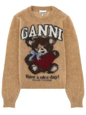 GANNI Graphic Print Knit Sweater - Cream