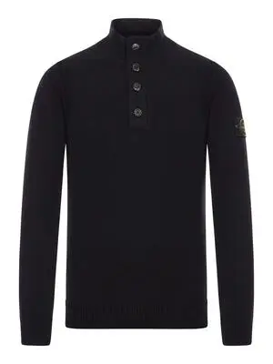 Stone Island Regular Fit Sweater With Short Zip And Fake Buttons - Black