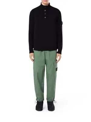 Stone Island Regular Fit Sweater With Short Zip And Fake Buttons - Black
