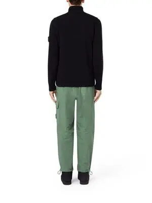 Stone Island Regular Fit Sweater With Short Zip And Fake Buttons - Black
