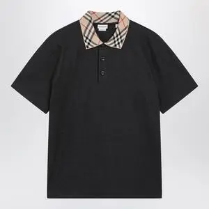 Burberry Dark Grey Polo Shirt With Check Collar - Gray