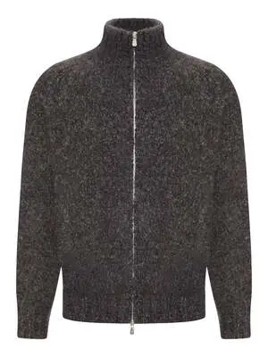 Brunello Cucinelli Boucle Knit Zip-up Sweater With High Neck - Multicolor