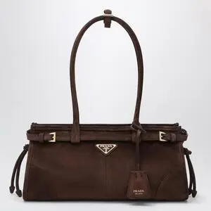 Prada Bonnie Medium Suede Leather Handbag In Moro - Brown