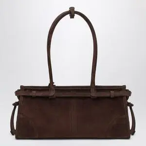 Prada Bonnie Medium Suede Leather Handbag In Moro - Brown