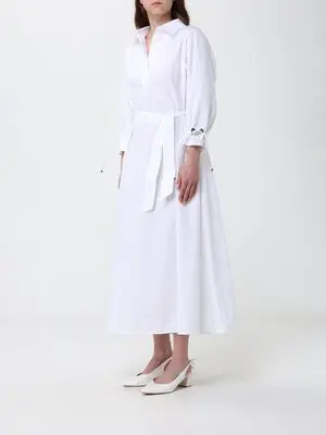 Max Mara Midi Cotton Poplin Shirt Dress With Tie-waist Belt - White