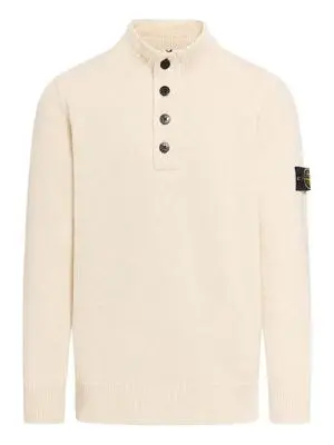 Stone Island Stone Island Men Regular Fit Sweater With Short Zip And Fake Buttons Cream
