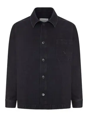 Saint Laurent Overshirt Cassandre In Denim Black Sand - Multicolor