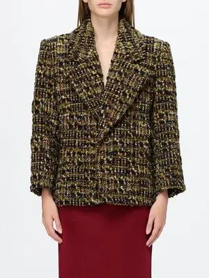 Saint Laurent Striped Wool Tweed Cropped Blazer With Oversized Shoulders