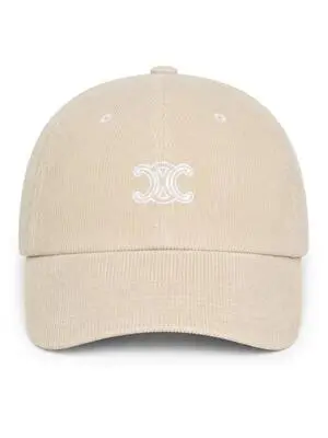 Celine Triomphe Richelieu Corduroy Cap - Cream