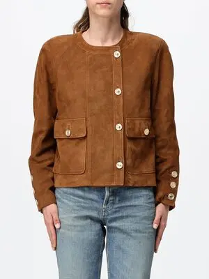 Saint Laurent Double-breasted Cropped Jacket In Suede Lambskin