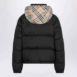 Burberry Zip-up Padded Down Jacket With Check Detail - Black