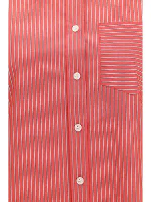 GANNI Striped Cotton Shirt With Balloon Sleeves - Red