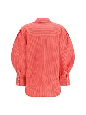 GANNI Striped Cotton Shirt - Red