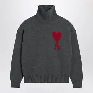 AMI Paris De Coeur Merino Wool Knit Sweater - Gray