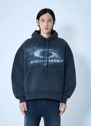 Balenciaga Oversized Hoodie With Logo Motif - Blue