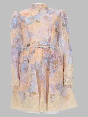 Zimmermann Floral Print Linen-silk Blend Mini Dress - Blue