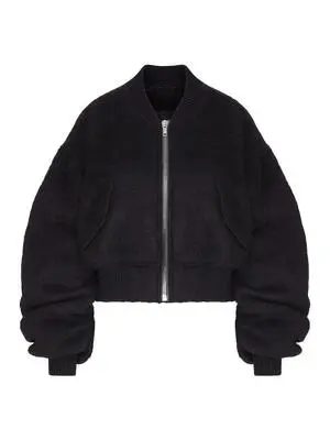 Rick Owens Cropped Alpaca Wool Bomber Jacket With Zip - Black