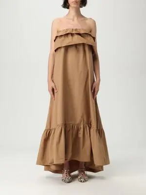Saint Laurent SAINT LAURENT Strapless Ruffle Hem Maxi Dress Multicolor