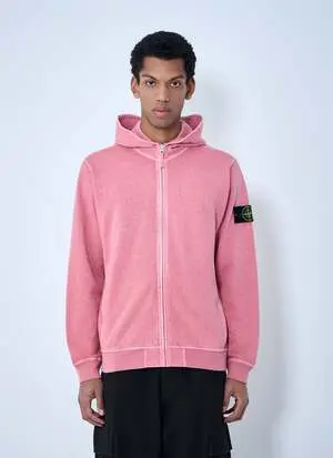 Stone Island Logo Patch Hooded Sweatshirt - Pink