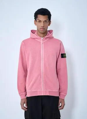 Stone Island Logo Patch Hooded Sweatshirt - Pink