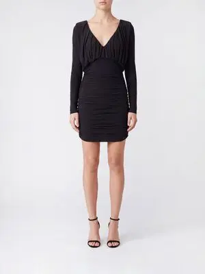 Saint Laurent Cupro Mini Sheath Dress With Draped Waist - Black