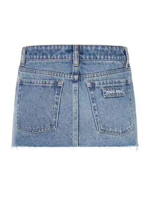 Miu Miu Denim Mini Skirt With Frayed Hem - Multicolor