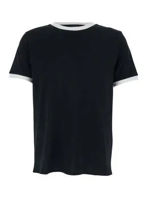 A.p.c. Black Crew Neck T-shirt With Contrasting Details On The Neck And Sleeves In Cotton And Linen Blend - Multicolor