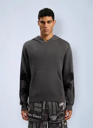 Palm Angels Back Palms Knit Hooded Sweatshirt - Gray