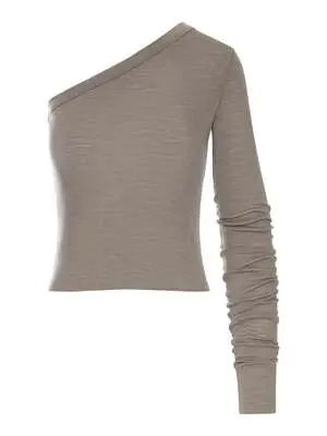 Rick Owens Ziggy T One-shoulder Jersey Top With Long Sleeves - Gray