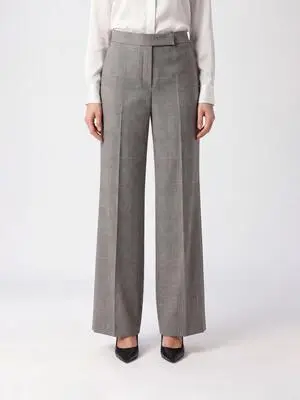 Max Mara Prince Of Wales Check Wool Flare Trousers - Gray