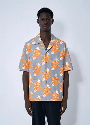 Gucci Gucci Men Printed Cotton Poplin Shirt Orange