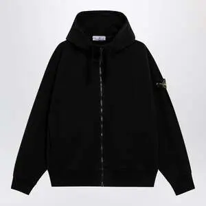Stone Island Organic Cotton Hooded Zip Sweatshirt - Black