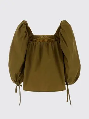 Saint Laurent Cotton-blend Blouse With Puff Sleeves And Square Neckline - Brown
