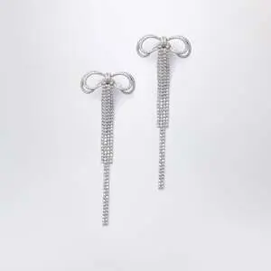 SELF-PORTRAIT Double Crystal Bow Drop Earrings In -plated Brass - Silver