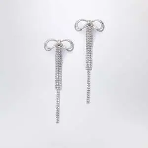 SELF-PORTRAIT Double Crystal Bow Drop Earrings In -plated Brass - Silver