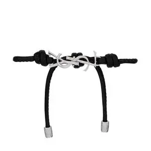 Saint Laurent Cassandre Cord Leather Bracelet - Silver