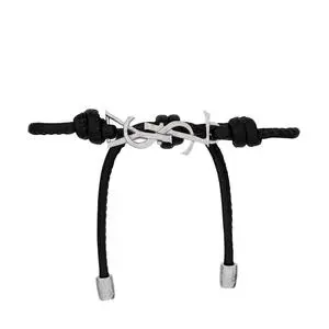 Saint Laurent Cassandre Cord Leather Bracelet - Silver